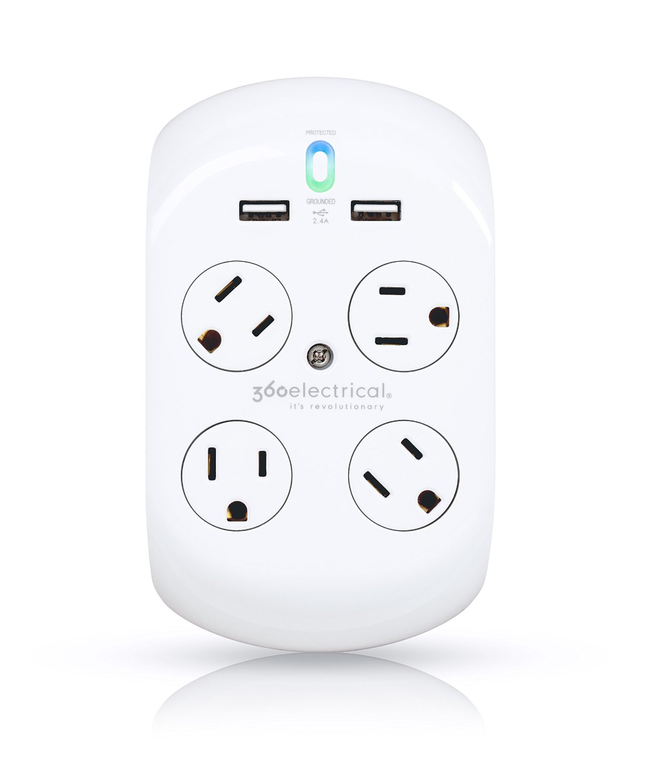 360 Electrical 36038 Revolve Surge Protector with 4 Rotating Outlets and 3.4 Amp/17W USB ...