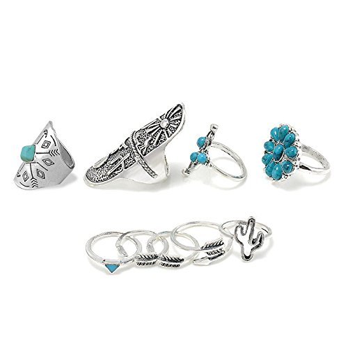 Vintage 9PCS/Set Silver Punk Ring Womens Retro Geometry Finger Rings ...