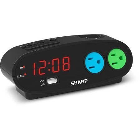 Sharp Alarm with snooze, USB and 2 power Outlets, Black free image download