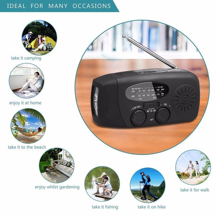 OUTERDO Dynamo Emergency Radio Solar Hand Crank Self Powered AM/FM/NOAA ...
