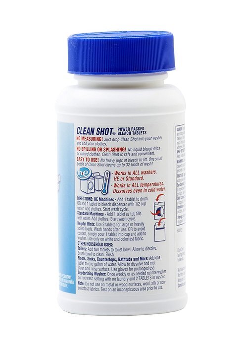 Clean Shot Bleach Tablets - 32 Ct. Concentrated Bleach for Laundry ...