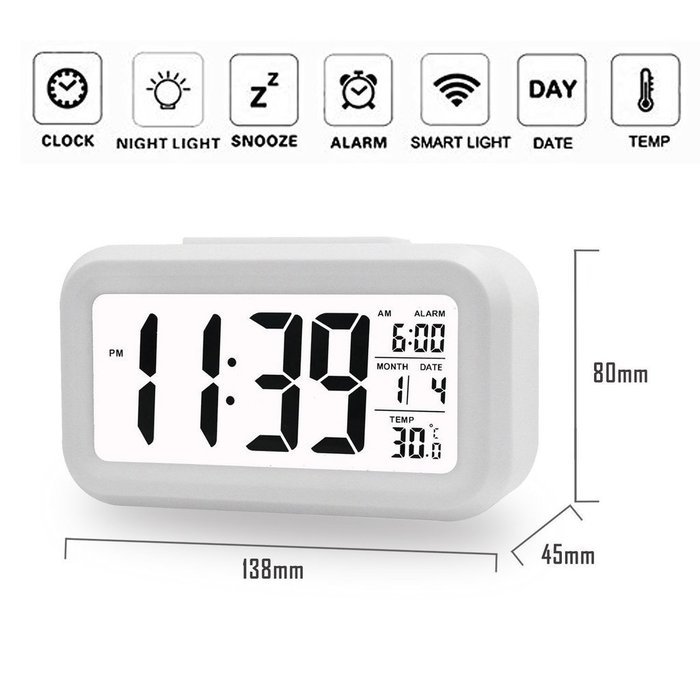Fieans Solid Color Streamlined Snoozing Alarm Temperature Smart Night ...