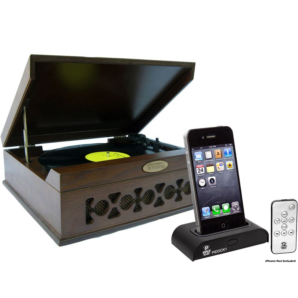 Pyle Turntable and Dock Package - PVNTT6UMT Vintage Style Phonograph ...