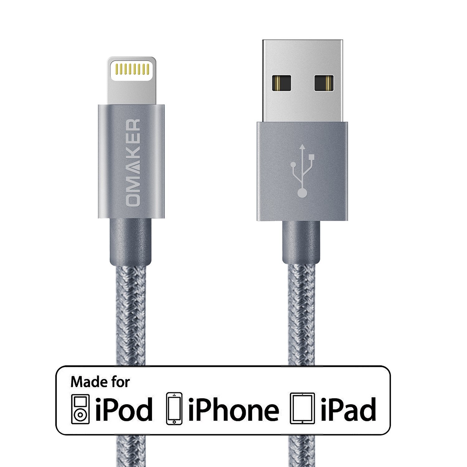 Omaker Apple Certified Nylon Braided Lightning to USB Cable 3.3ft with Reversible USB Port N4 ...