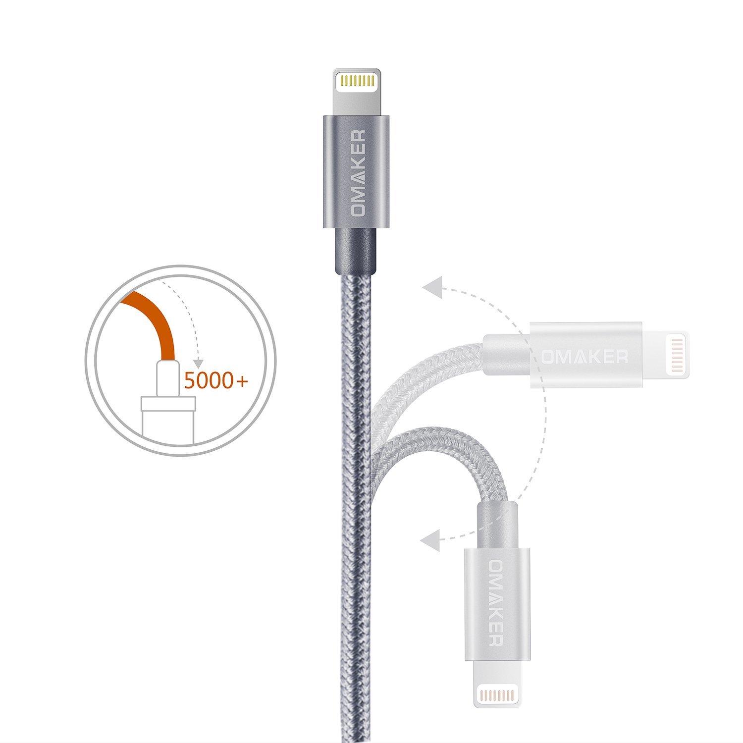 Omaker Apple Certified Nylon Braided Lightning to USB Cable 3.3ft with Reversible USB Port N5 ...