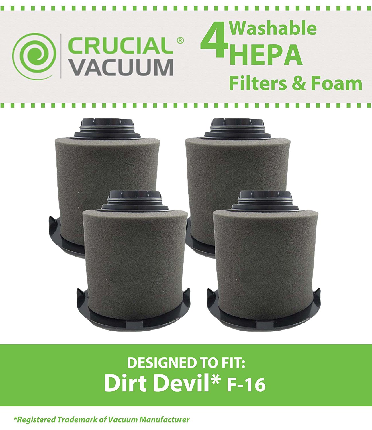 4 Dirt Devil F16 HEPA Filter & FOAM Filter, Long-Life WASHABLE ...