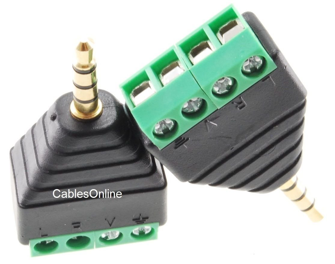 CablesOnline 2-Pack 3.5mm (1/8") Stereo TRRS Male Jack to AV 4-Screw ...