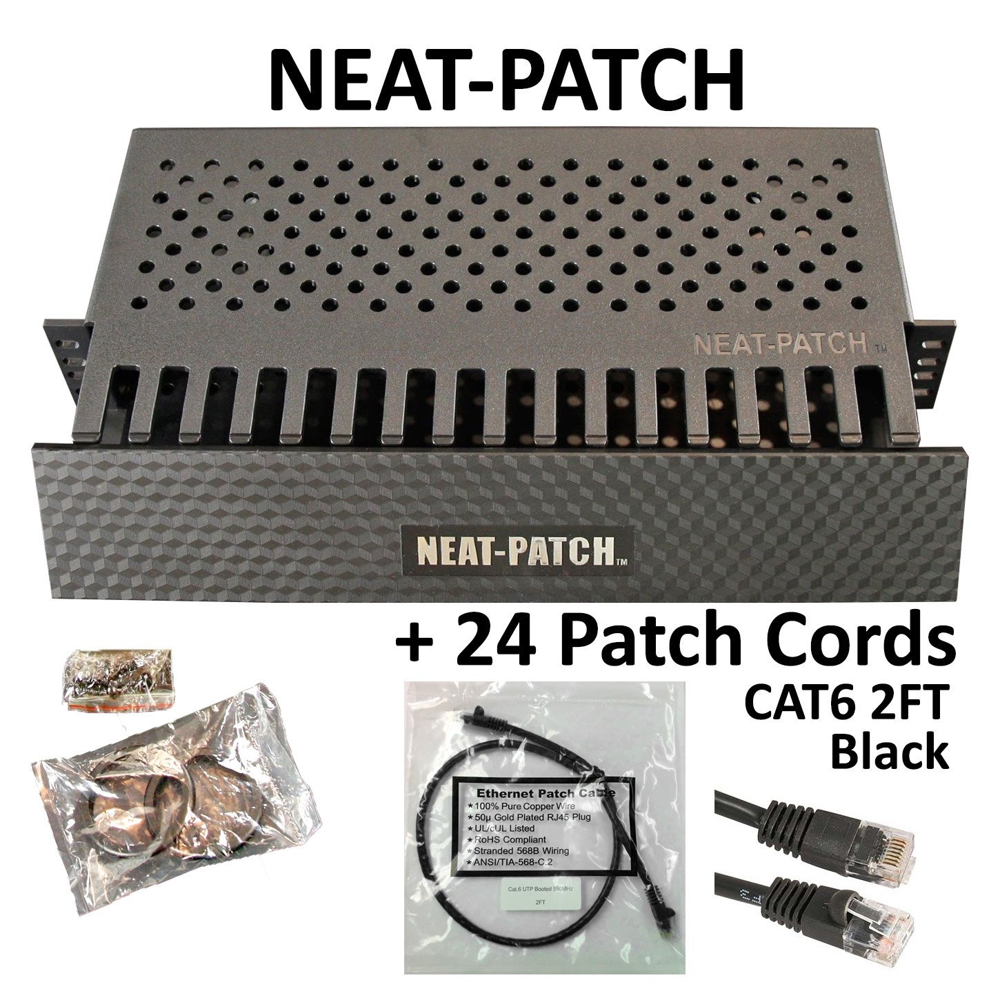 Neat Patch Cable Manager (10 Units) w/ 240 CAT6 Patch Cables (2FT Green ...