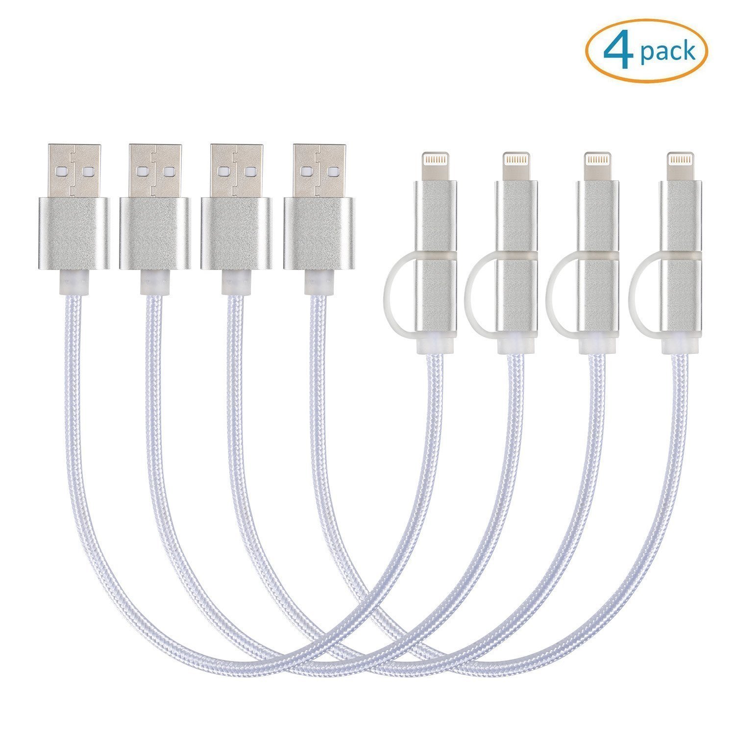 [4 Pack, 2-in-1] EReach 1 FT Lightning and Micro USB Nylon Braided High ...