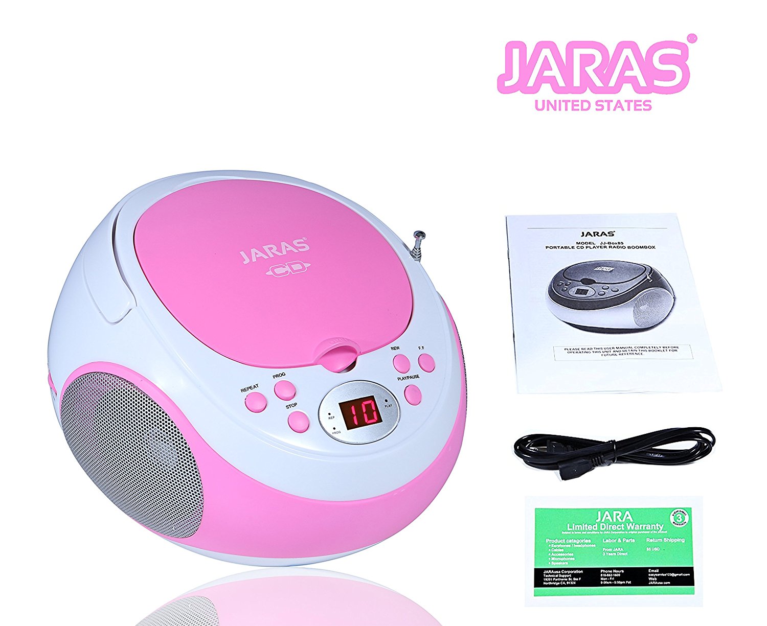 Jaras Limited Edition Portable Pink Boombox Stereo CD Player with AM/FM ...