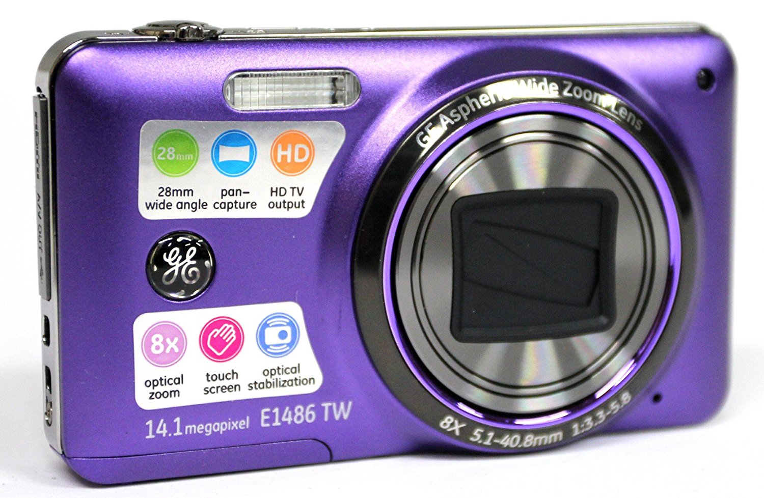 GE E1486TW 14MP Digital Camera with 8X Optical Zoom and 3.0-Inch Touch ...