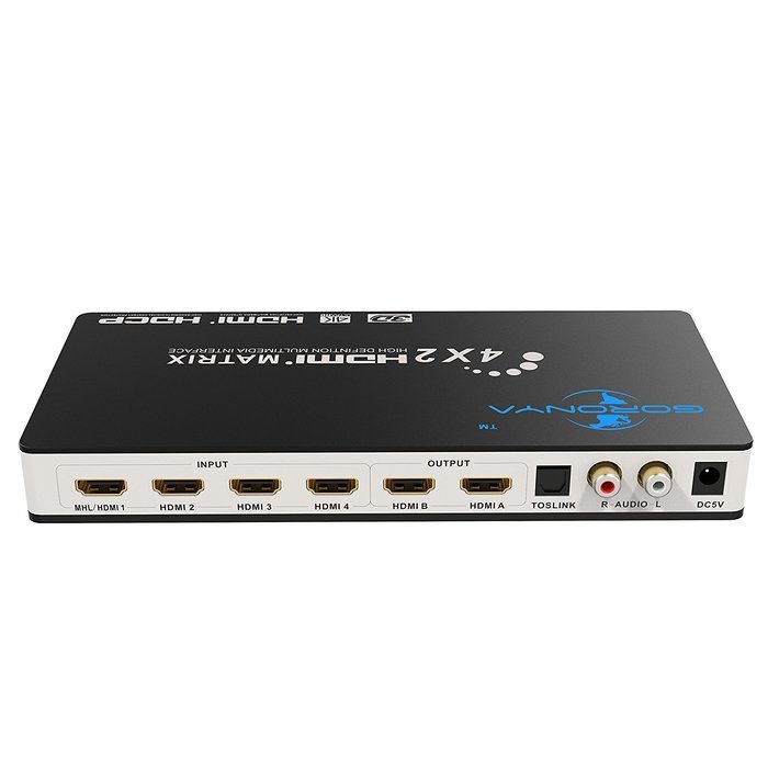 Goronya HDMI Matrix Splitter/HDMI Switch | 4 in 2 out with Optical & L ...