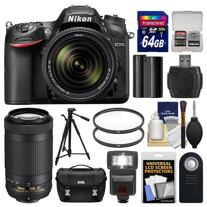 Nikon D7200 Wi-Fi Digital SLR Camera & 18-140mm VR DX with 70-300mm VR ...