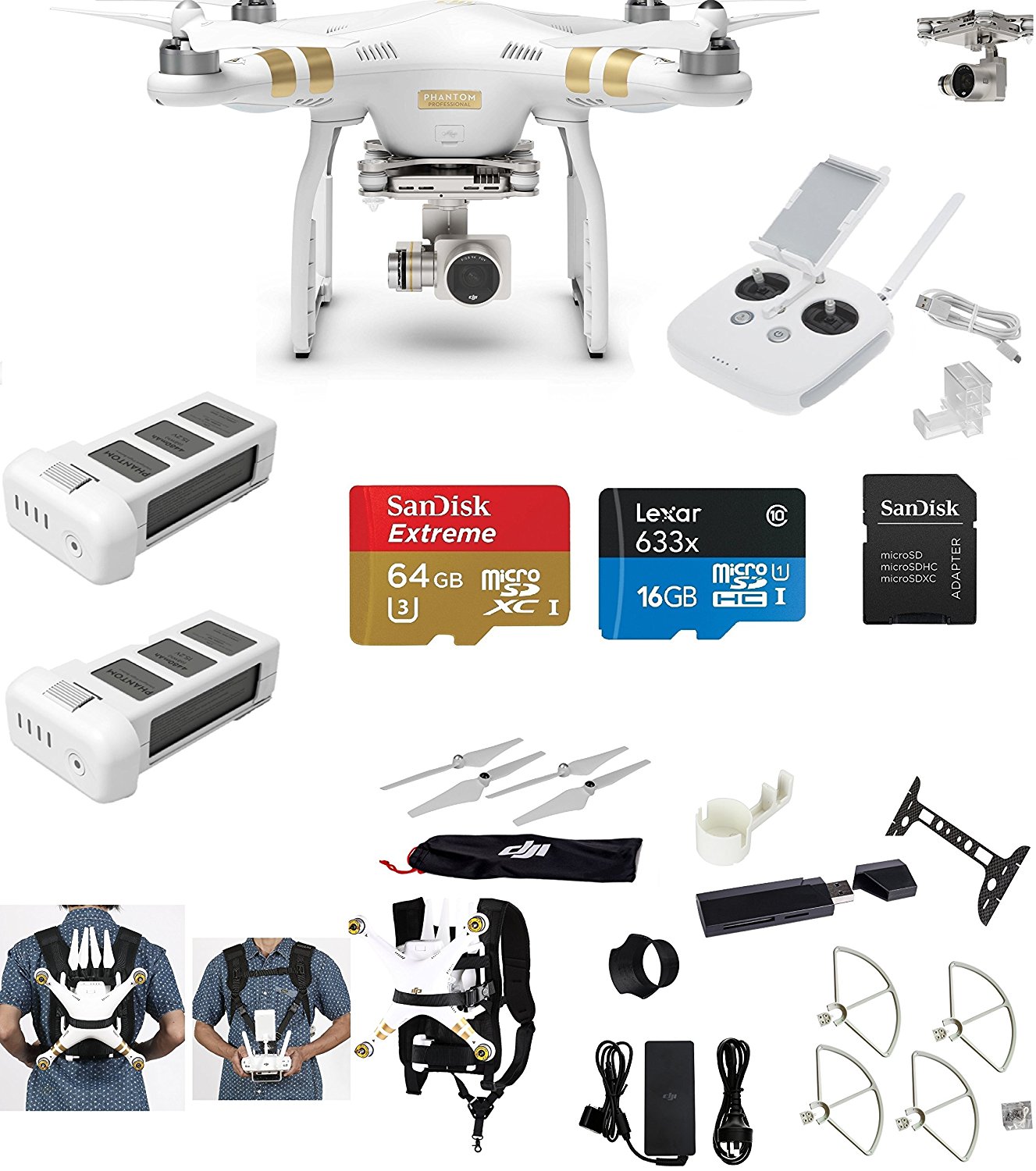 DJI Phantom 3 Professional (Pro) 4K Camera EVERYTHING YOU NEED Kit + 2 ...