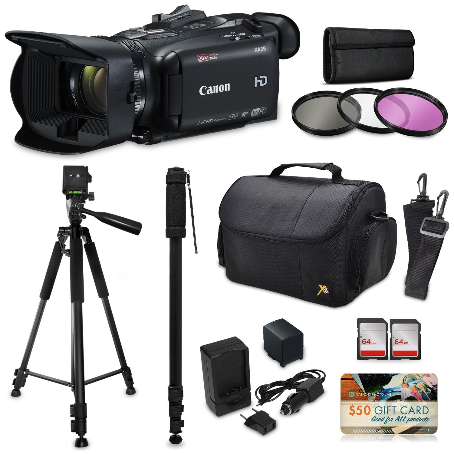 Canon XA35 HD Professional Video Camcorder + Accessory Kit with 128GB ...