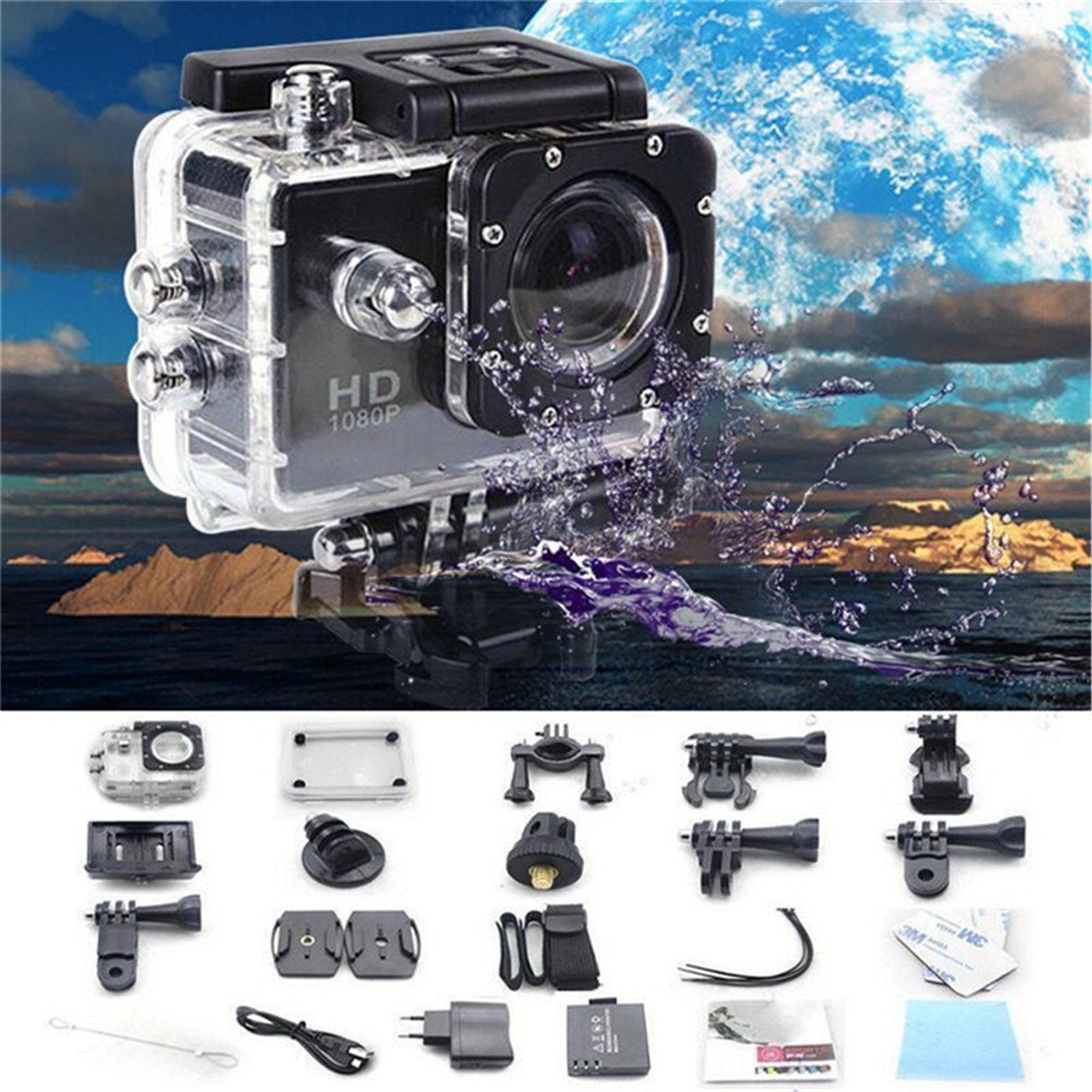 Merssavo Waterproof Sports Action Camera Cam DV Camcorder 12MP 1080P ...