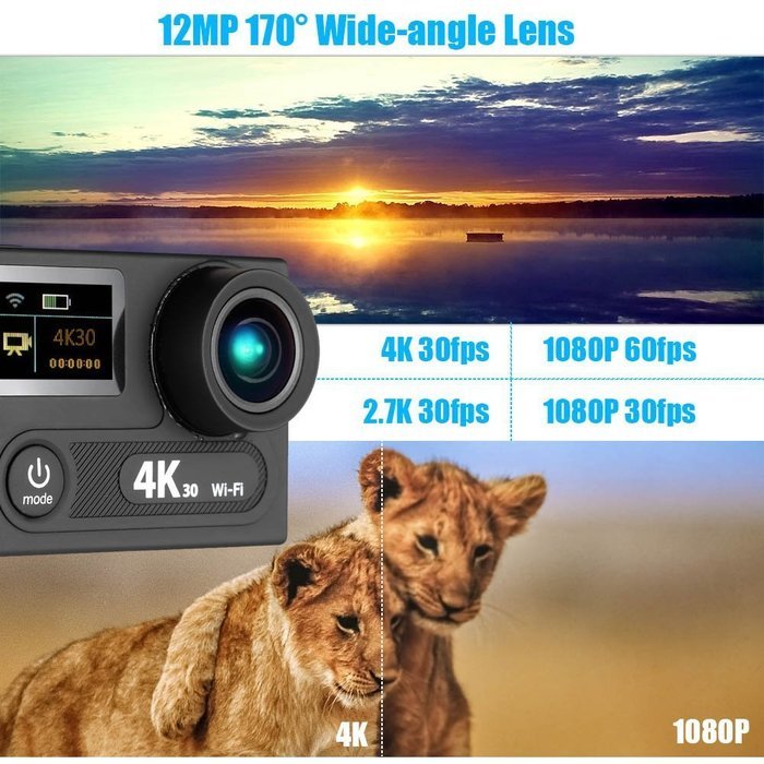 Andoer® Wifi Sports Action Camera 4K 30fps 1080P 60fps 2inch Dual LCD ...
