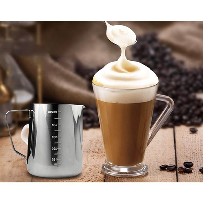 Stainless Steel Milk Coffee Frothing Pitcher Cup Jug Silver Tone (600ml ...