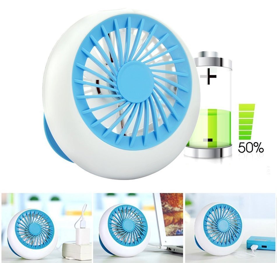 Mystery Rechargeable USB Mini Fan Portable Desktop Table Fan with Bulit ...