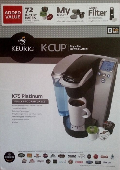 Keurig K75 Platinum Single Cup Brewing System with 72 K-Cups, Reusable ...
