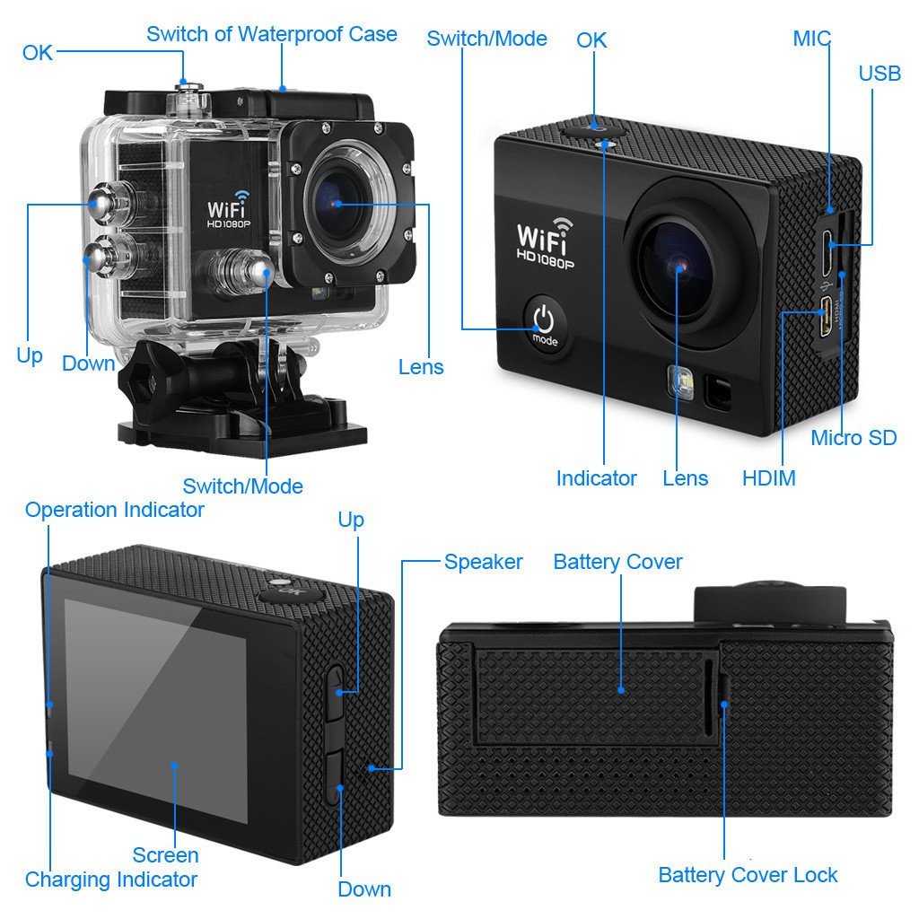 Excelvan Mini Portable Sports Action Camera + Remote Control Watch 2.0 ...