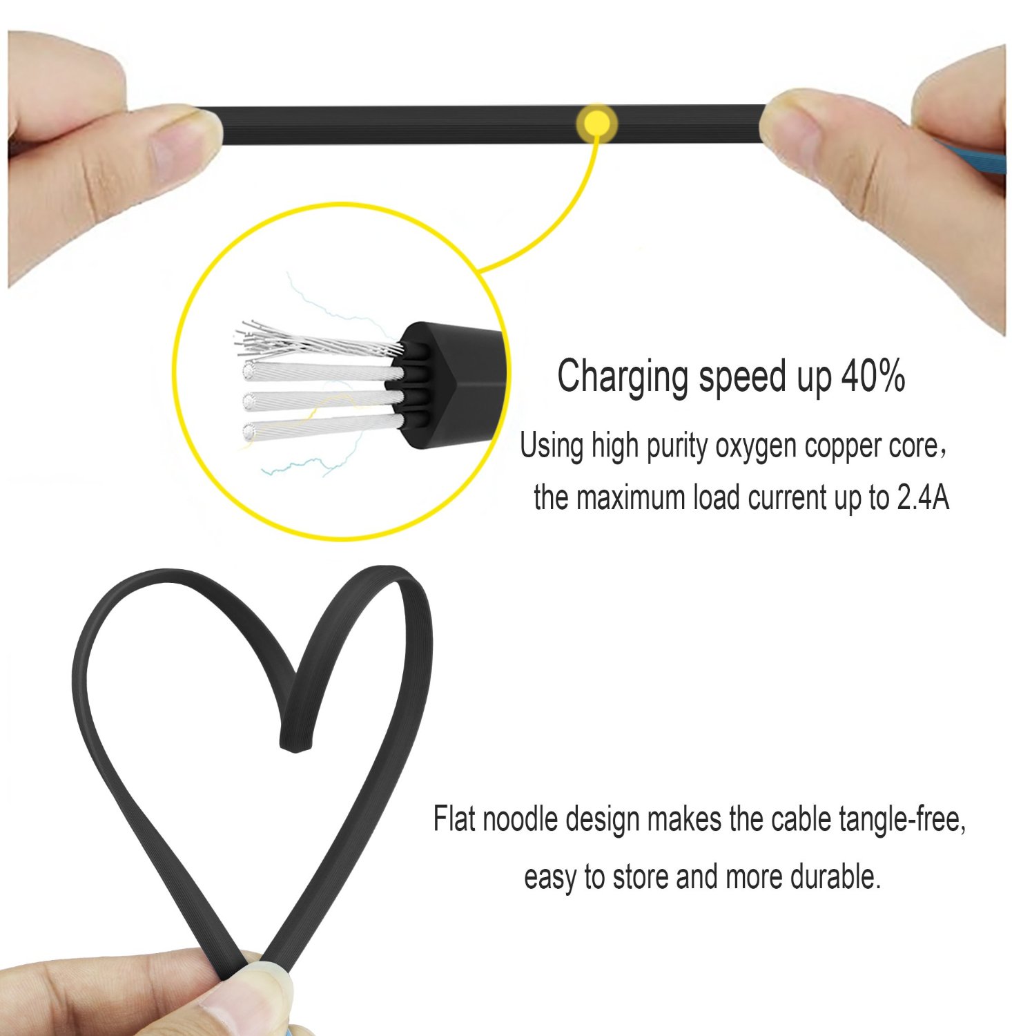 IPhone Charger (Kable Leader) 2 Pack 6ft Flat Noodle Zinc Alloy iPhone ...