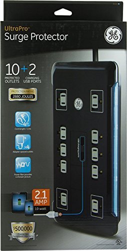 GE 30524 Surge Protector, 10 Outlets, 2880J, 4' USB Cord, Safety Covers ...
