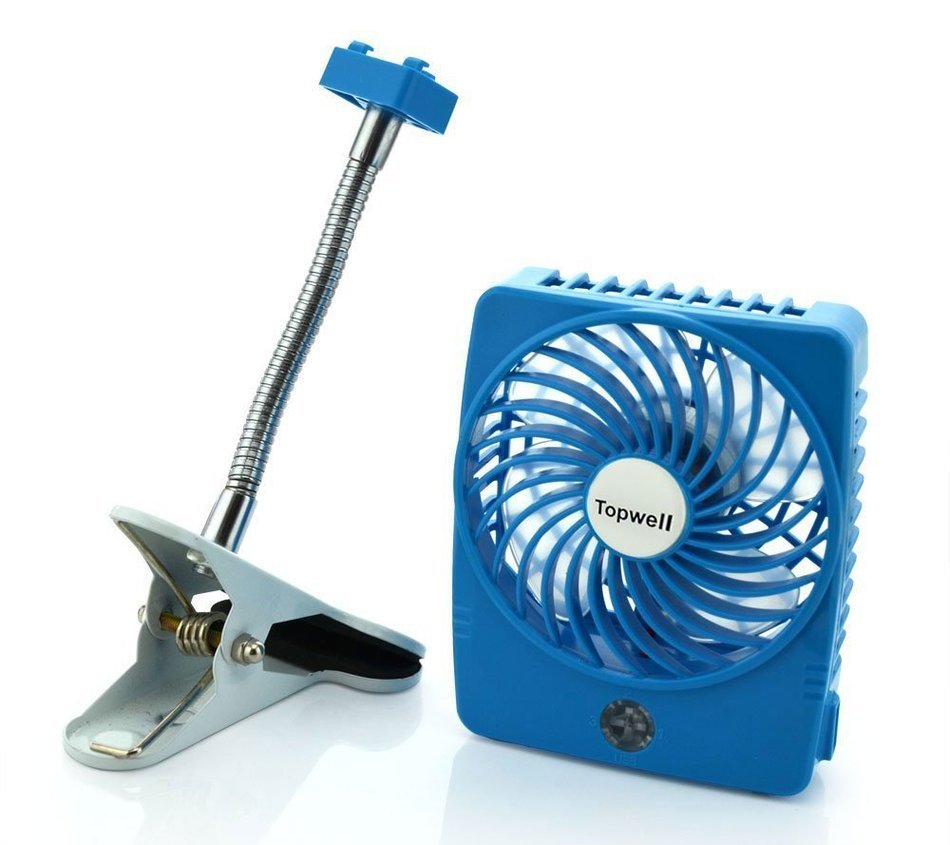 Topwell Mini Square Rechargeable Clip Base Fan with LED Light, Battery ...