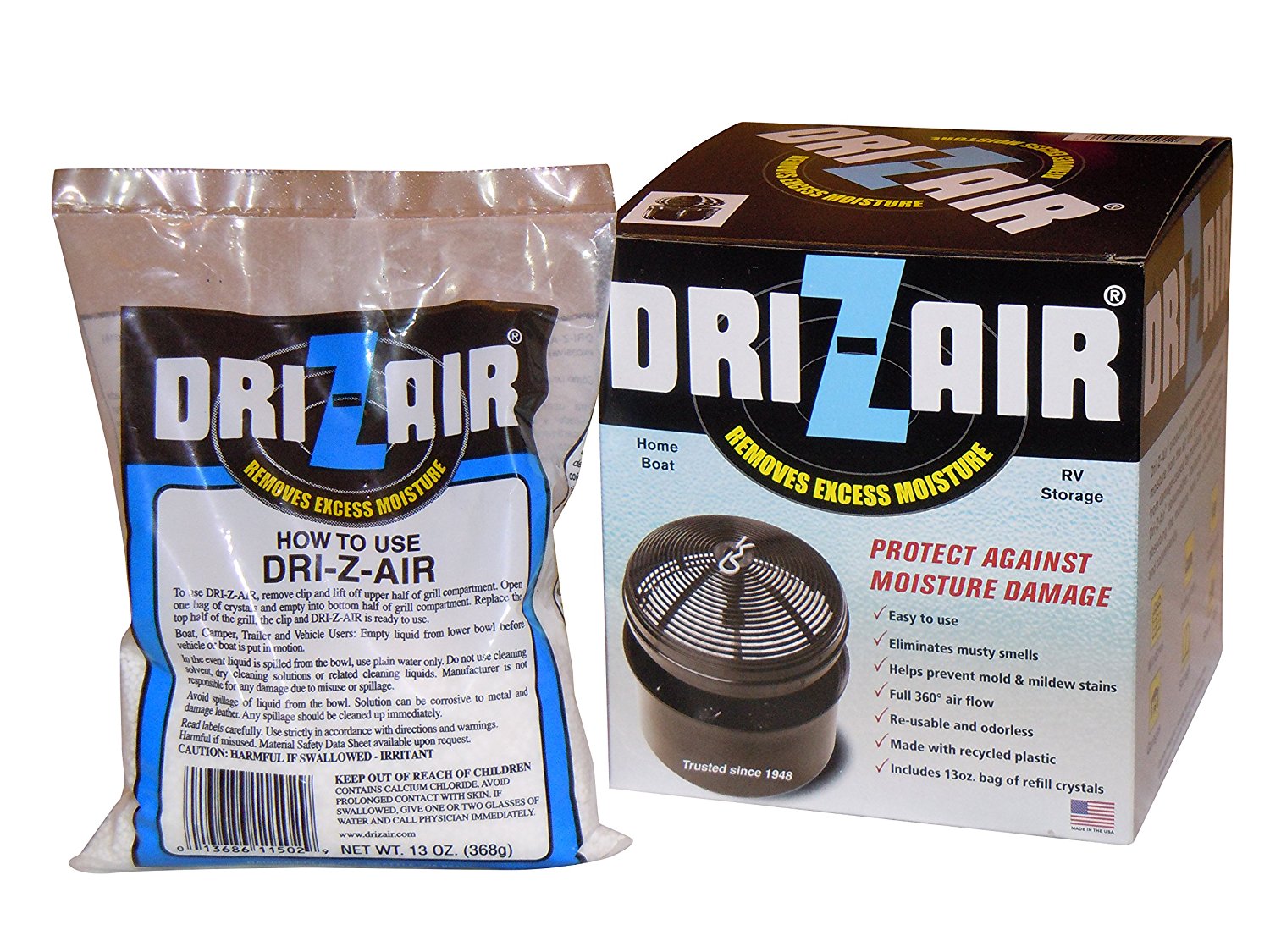 Dri-Z-Air Dehumidifier Pot with 13 Oz Refill of Moisture Absorbing ...