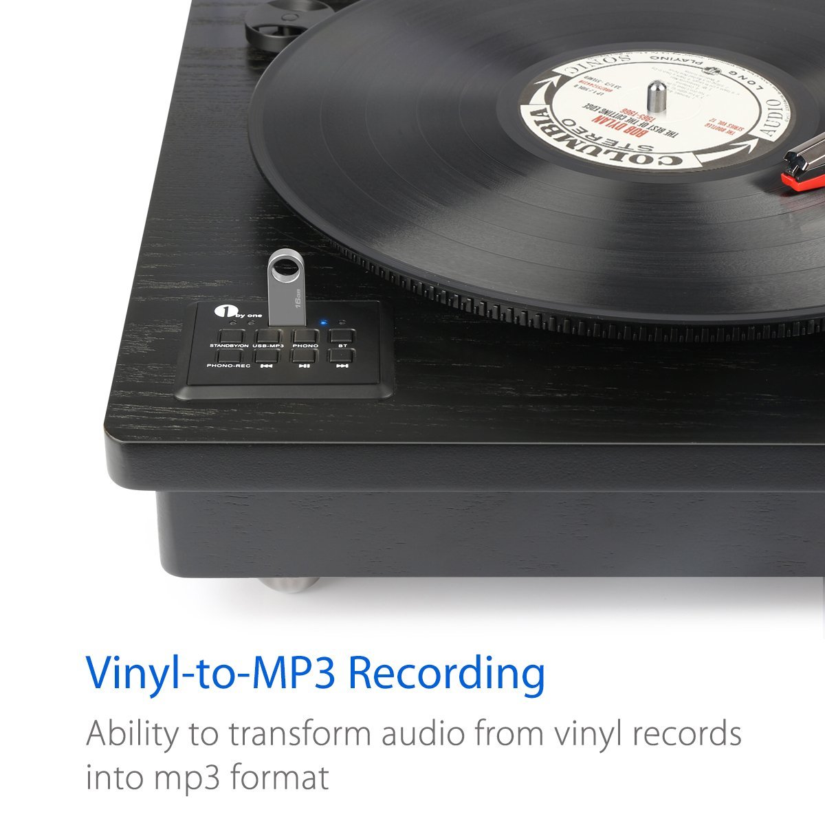 1byone Belt Driven Bluetooth Turntable with Built-in Stereo Speaker ...