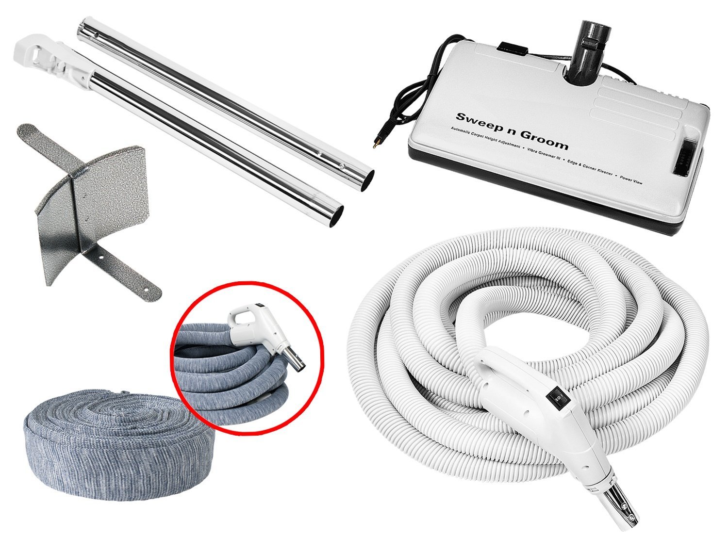 30' Hose Kit with Beam Central Vacuum Electric Powerhead Sweep N Groom ...