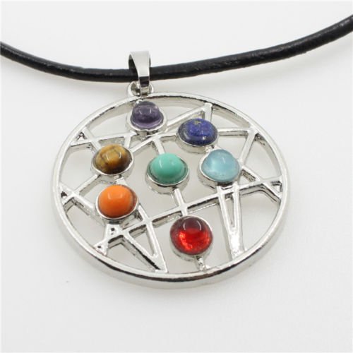 Natural Gemstones Healing Reiki 7 Chakra Moon Cross Charm Beads Pendant ...
