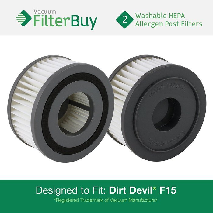 2 - Dirt Devil F15 (F-15) Washable HEPA Replacement Filters, Part # 1 ...
