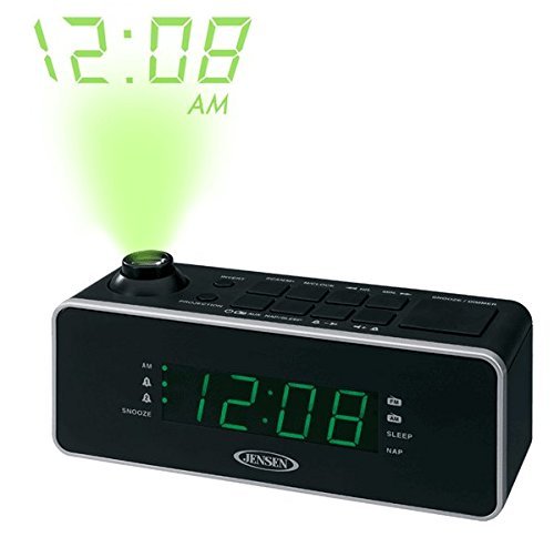 Jensen Compact AM/FM Time Projection Dual Alarm Clock Radio with Large ...