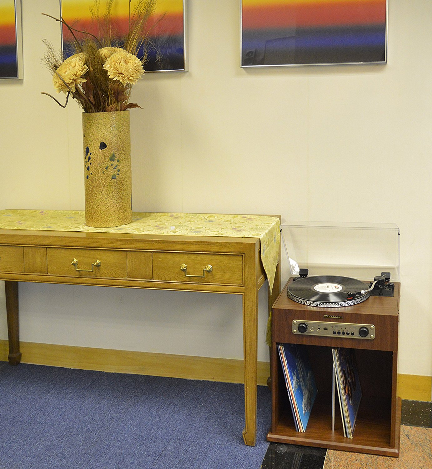 Studebaker Stereo Turntable with Bluetooth Receiver and Record Storage ...