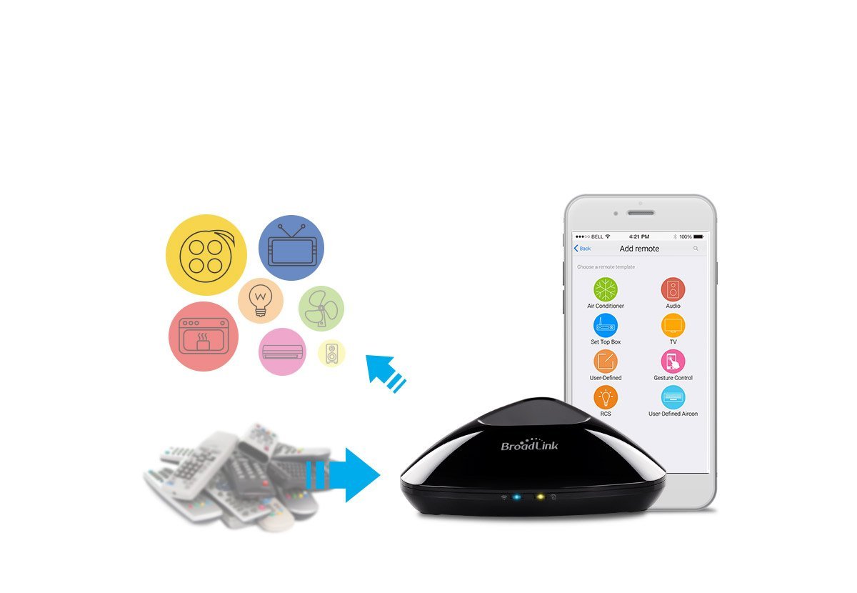 BroadLink RMPRO IR RF Wi-Fi One in All Universal Remote Control Black ...