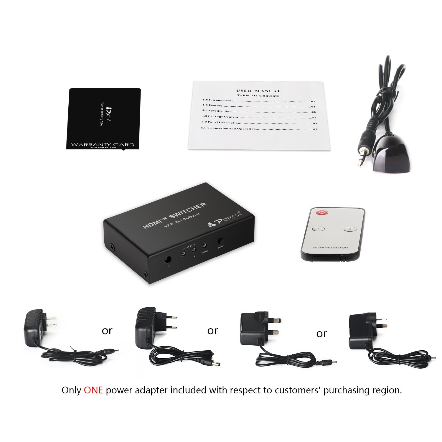 Portta PET0301DU HDMI Switch / Switcher 3 Port 3x1 v1.3 with 1.5 ft ...