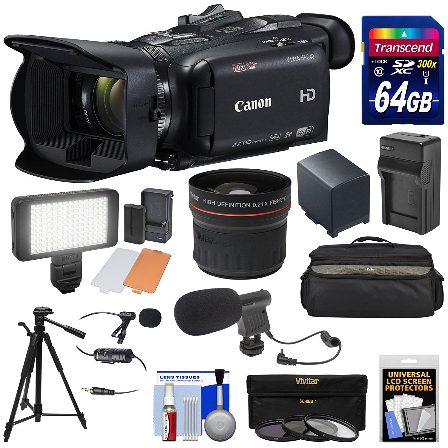 Canon Vixia HF G40 Wi-Fi 1080p HD Digital Video Camcorder + 64GB Card ...