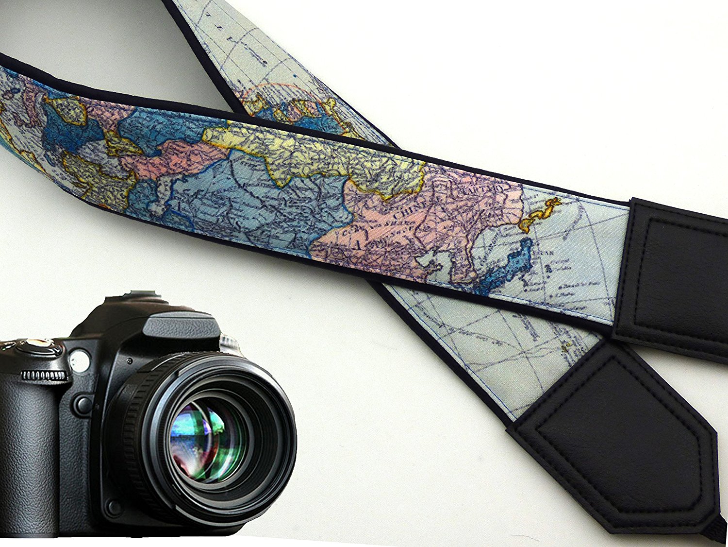 InTePro padded World Map Camera Strap. Black DSLR / SLR Camera Strap. N2 free image download