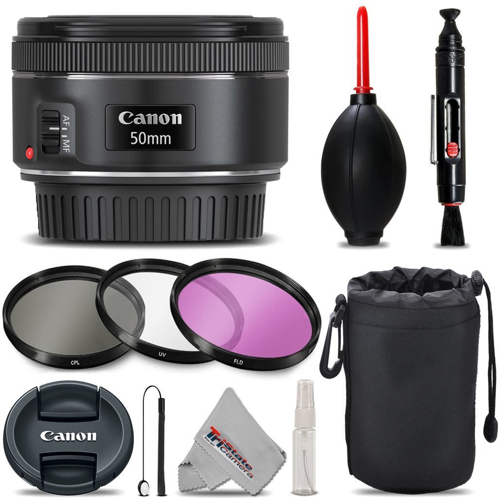 Canon EF 50mm f/ 1.8 STM Lens + UV-CPL-FLD Filters + Cleaning Brush ...