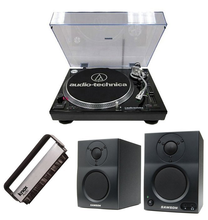 Audio-Technica AT-LP120-USB Turntable w/ Samson BT3 Monitors & Knox ...