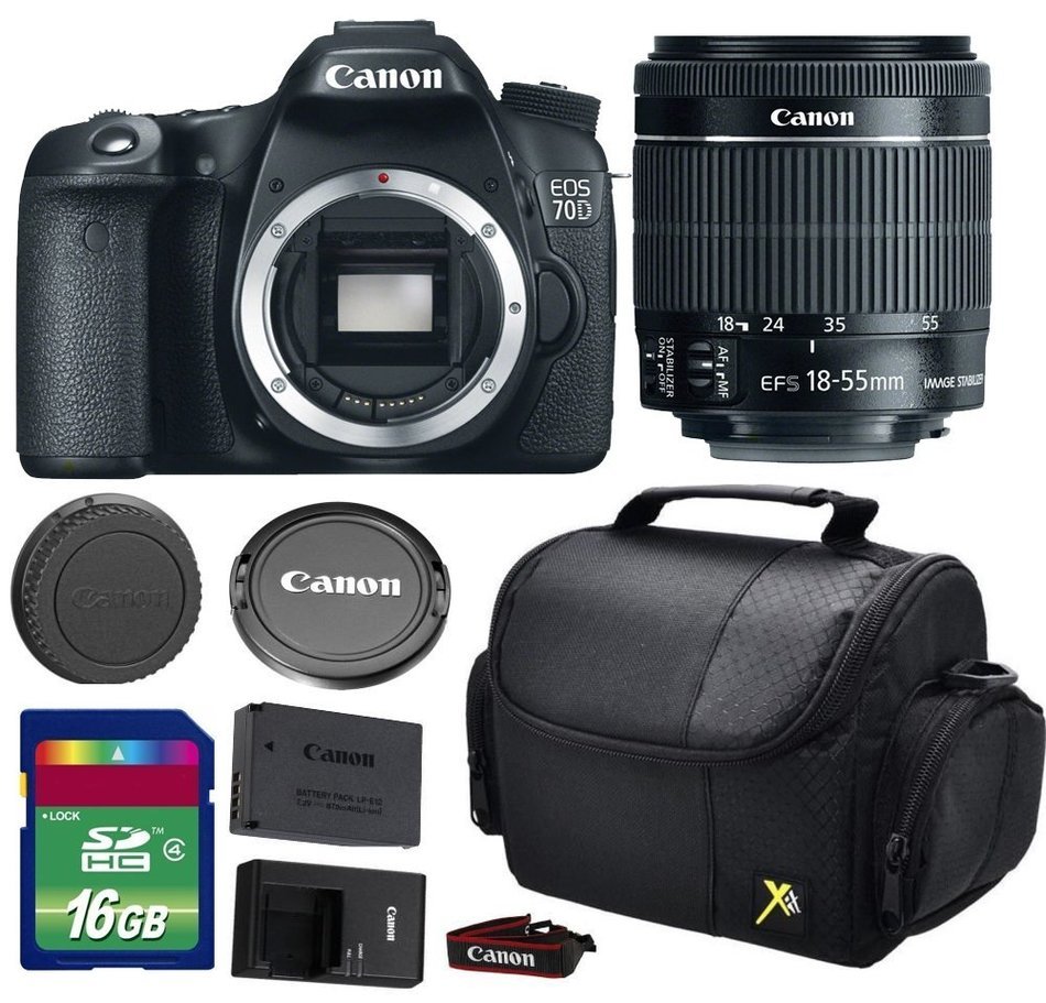 Canon 70D DSLR Camera + 18-55mm f/3.5-5.6 IS STM Lens + 16 GB SDHC ...