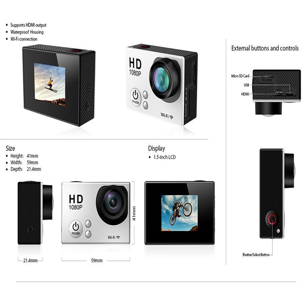 Generic 1080p Full Hd Waterproof Sports Camera - Wifi/hdmi - 1.5 Inch ...