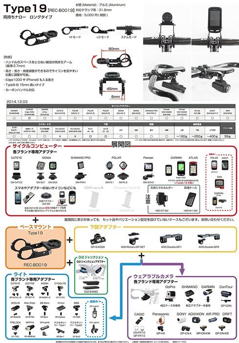 Rec-mounts® Out-front Bike Mount Type19 Garmin Edge1000 + Gopro Camera ...