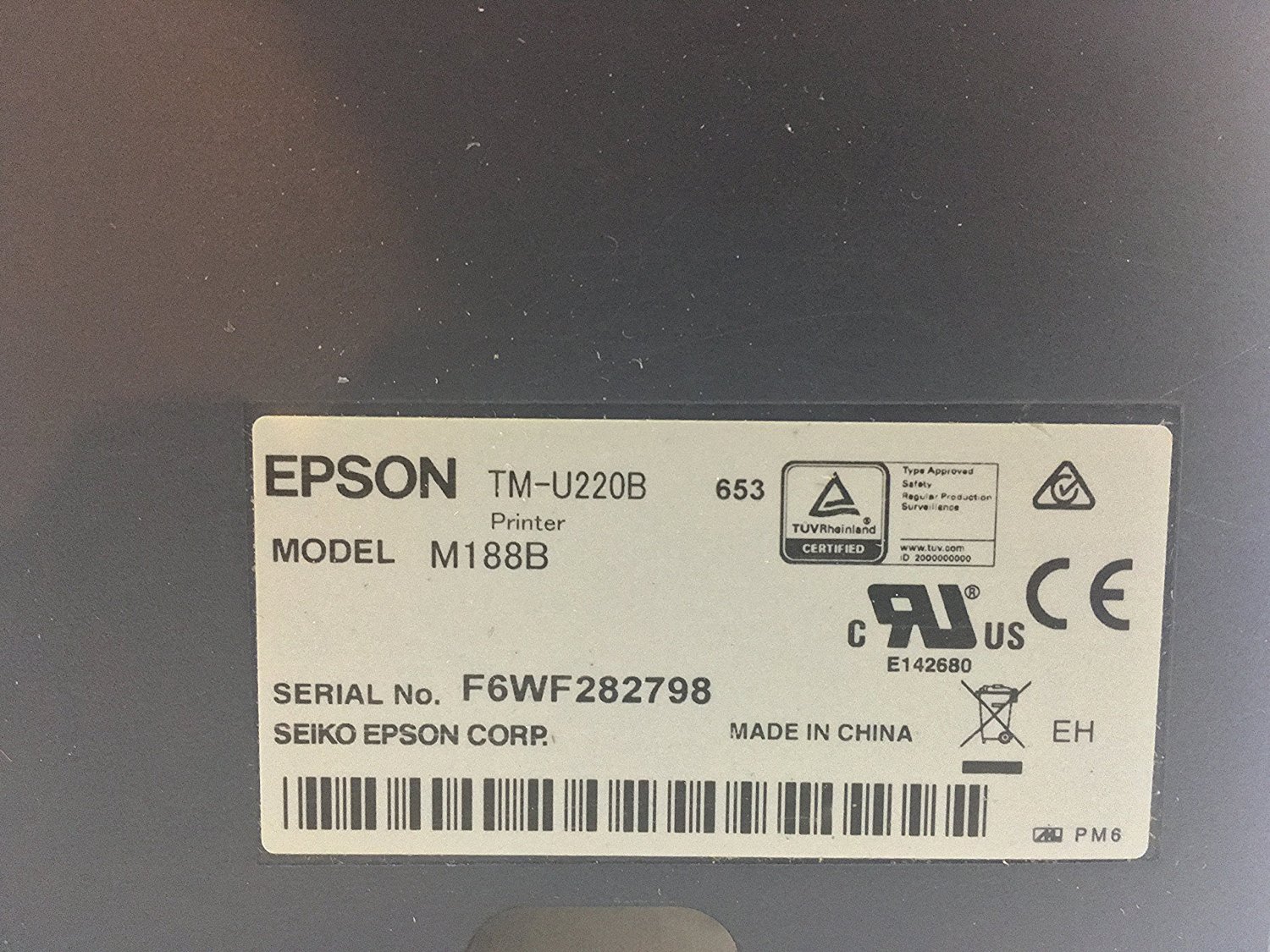 EPSON TMU220B M188B AUTO CUT KITCHEN PRINTER SERIAL INTERFACE,DARK GREY ...
