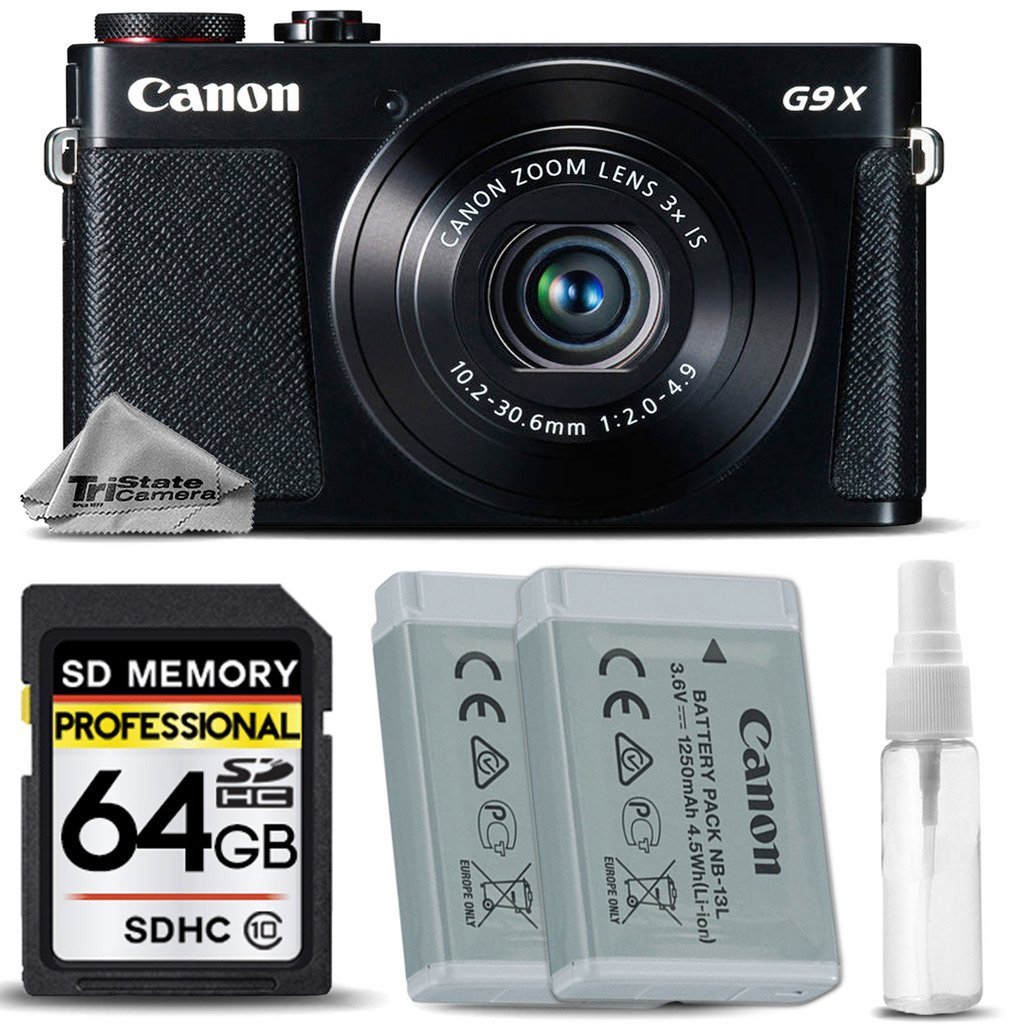 Canon PowerShot G9 X Digital Camera (Black) + Backup Battery + 64GB ...