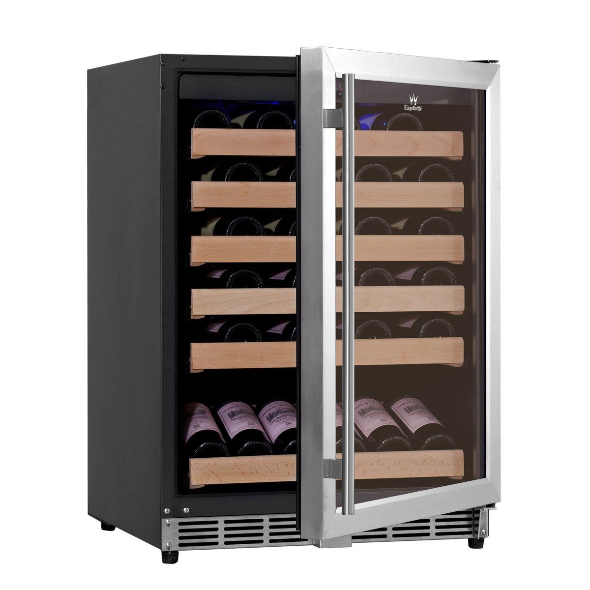 KingsBottle 98 Bottle Single Zone Wine Cooler, Black with Glass Door N6 ...