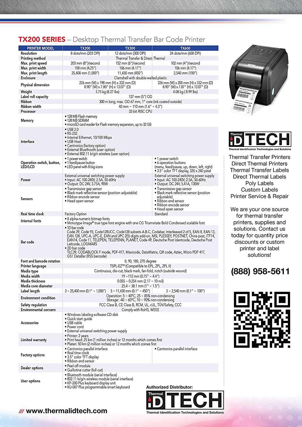 TX200 (200DPI), TX300 (300DPI) and TX600 (600DPI) Series Printer with ...