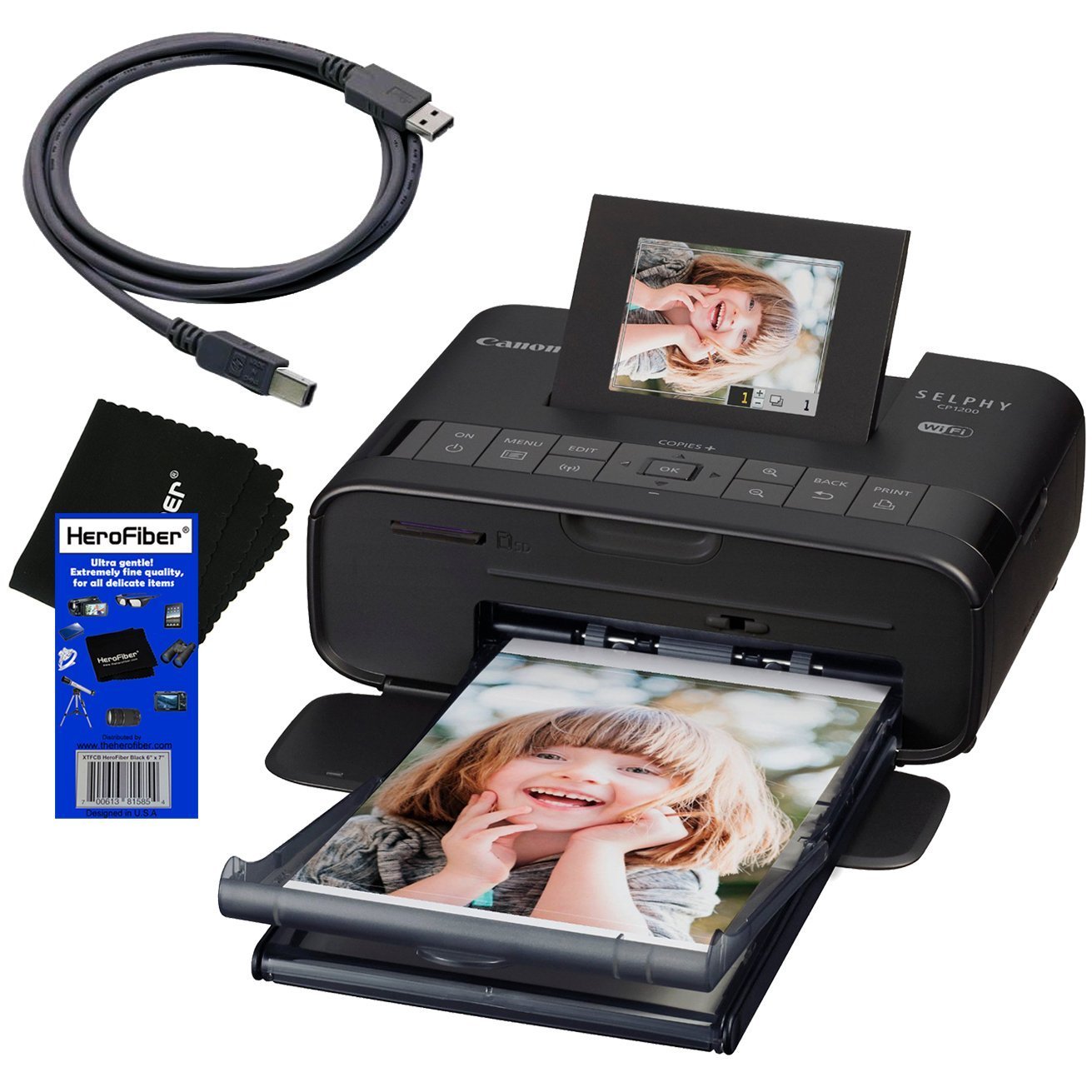 Canon Selphy CP1200 Wireless Color Photo Printer (Black) + USB Printer ...