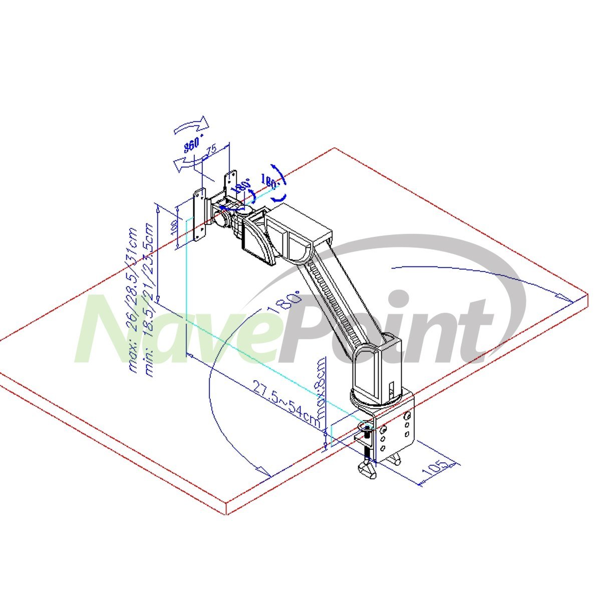NavePoint Adjustable Single Arm LCD Monitor Stand Desk Mount C-Clamp ...